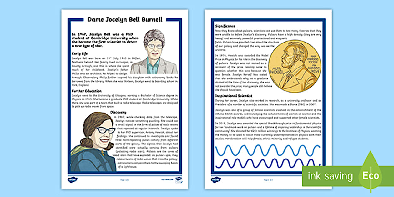 Dame Jocelyn Bell Burnell Fact File (teacher made) - Twinkl