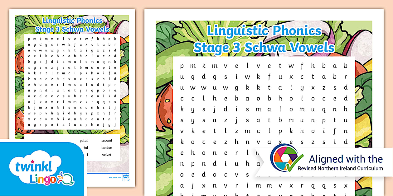 Schwa Vowels Stage 3 KS2 Word Search (professor feito)