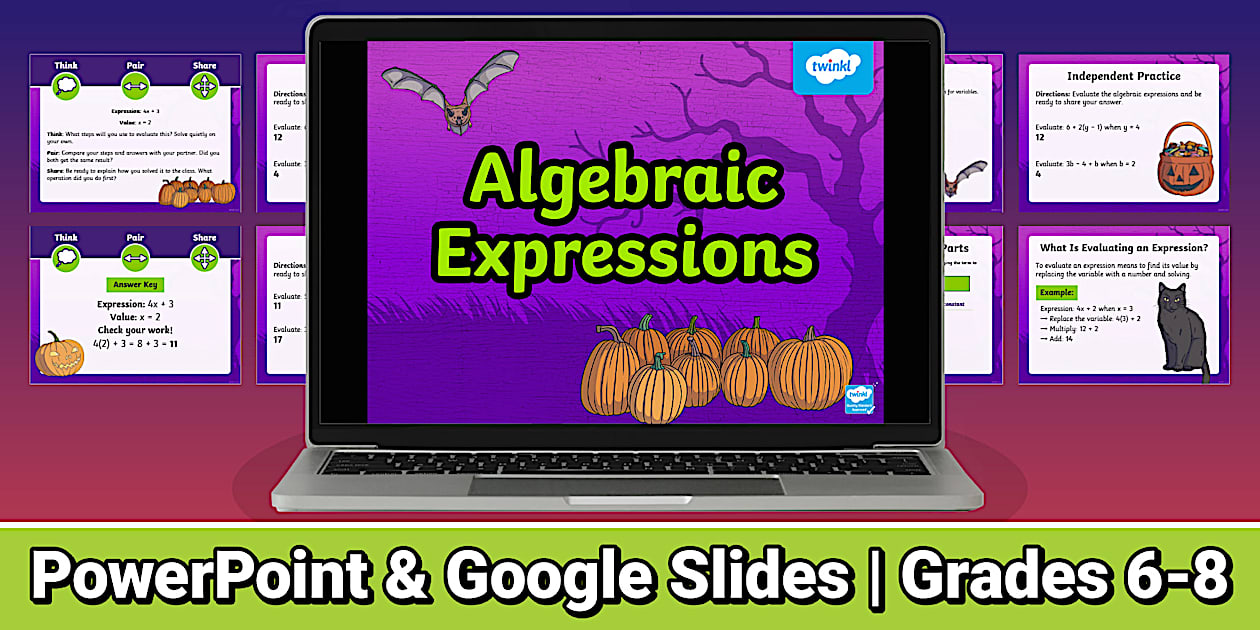 Evaluate Expressions Halloween PowerPoint and Google Slides