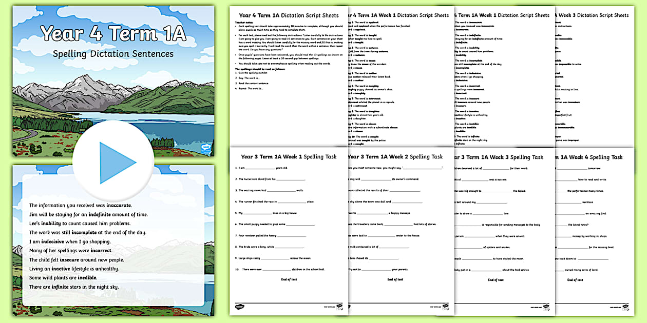 Editable Year 4 Term 1A Spelling Dictation Sentences Activity Pack
