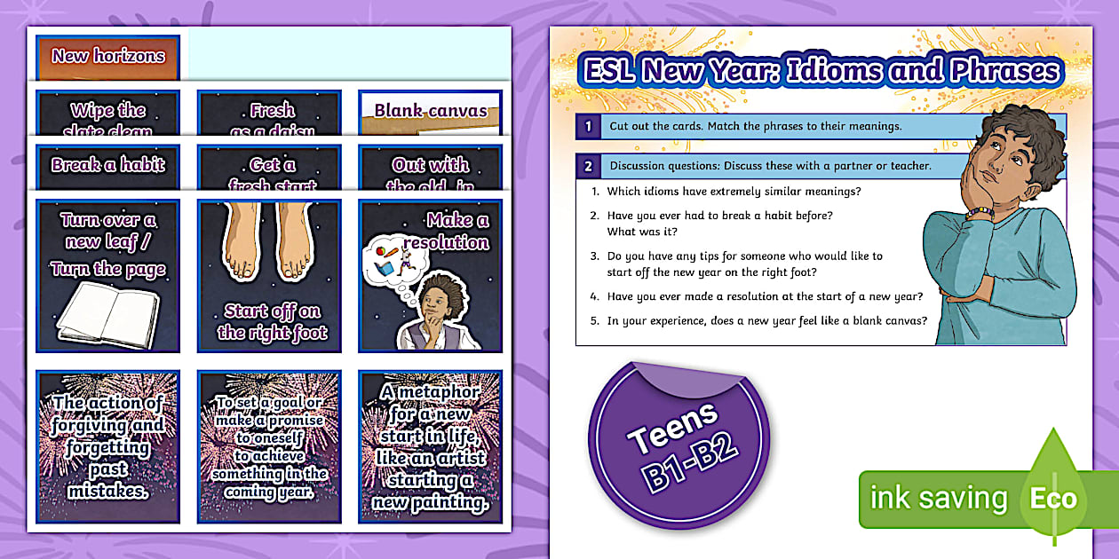 ESL New Years Idioms Matching Cards [Teens, B1-B2] - Twinkl