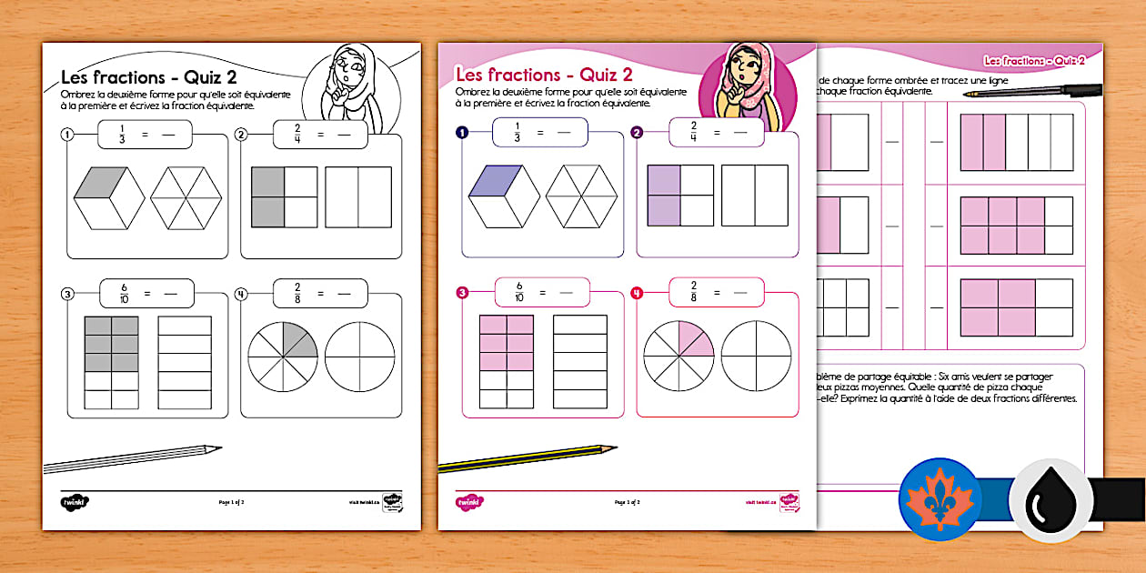 Grade 3 Fractions Mini Assessment 2 French (Teacher-Made)
