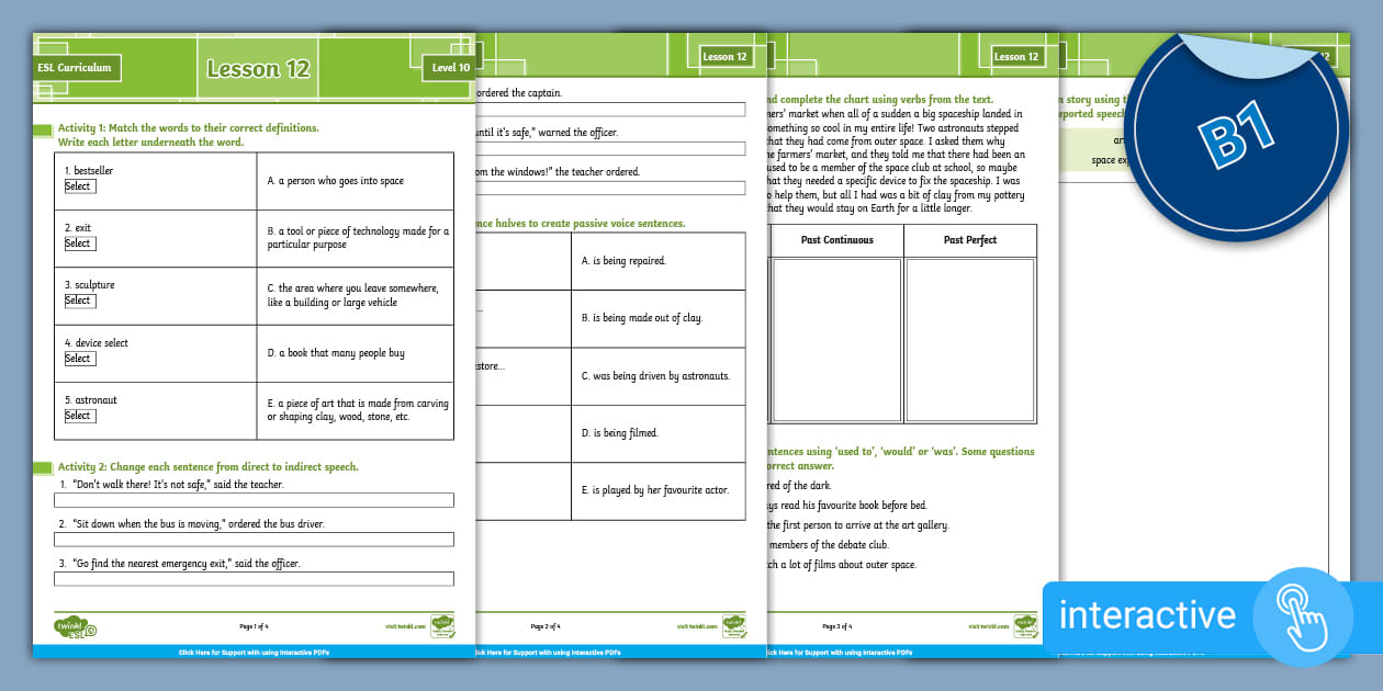 ESL Curriculum Level 10, Lesson 12 Interactive Activity Sheet