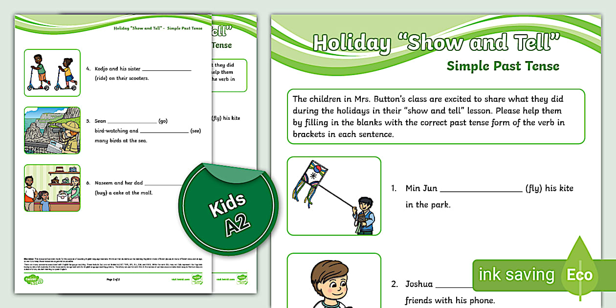 ESL Past Simple 'Show and Tell' Activity Sheet [Kids, A2]