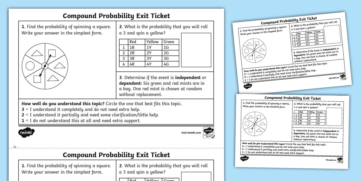 Seventh Grade Compound Probability Exit Ticket - Twinkl