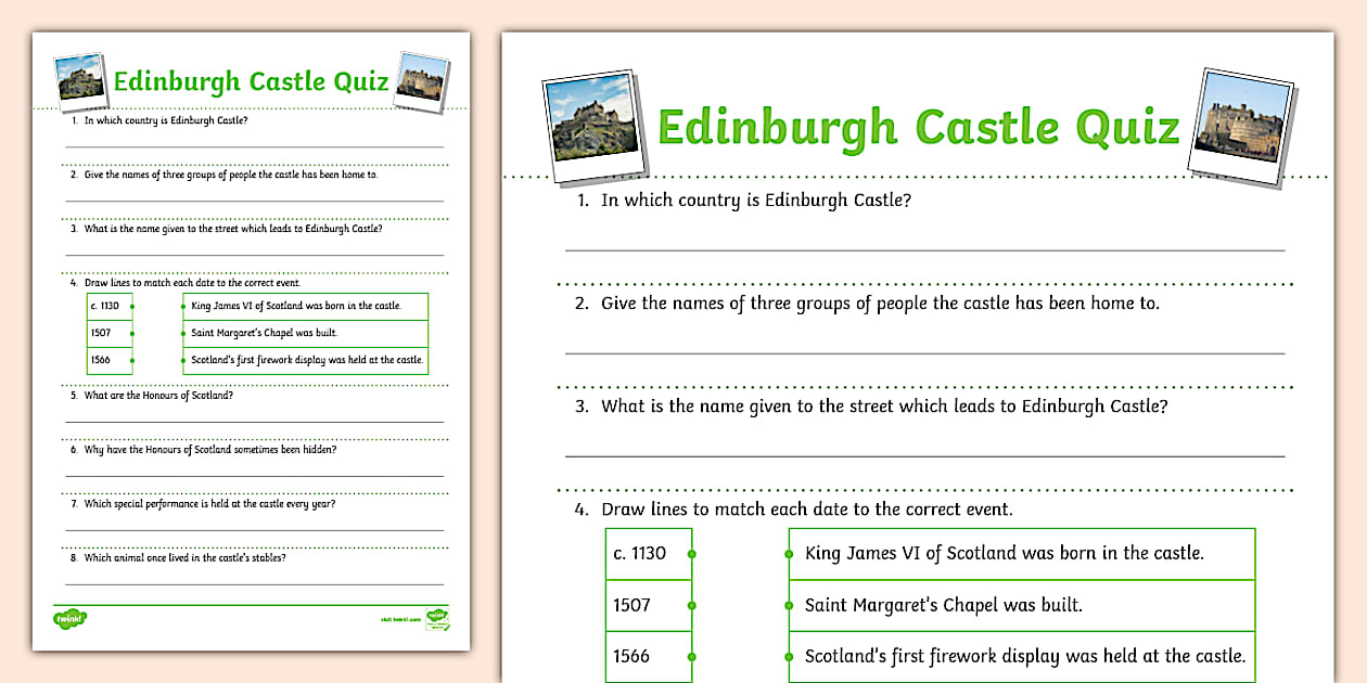 KS2 Edinburgh Castle Paper Quiz - History (Teacher-Made)