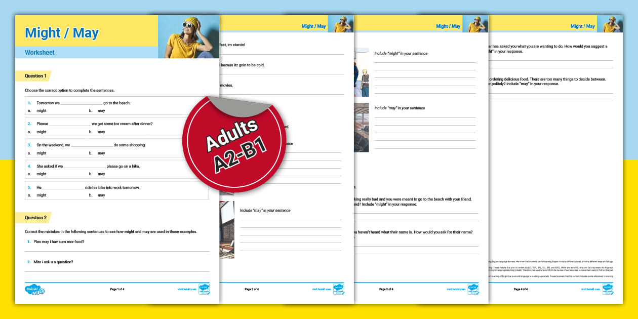 Might/ May Worksheet [Adults; A2-B1] (teacher made) - Twinkl