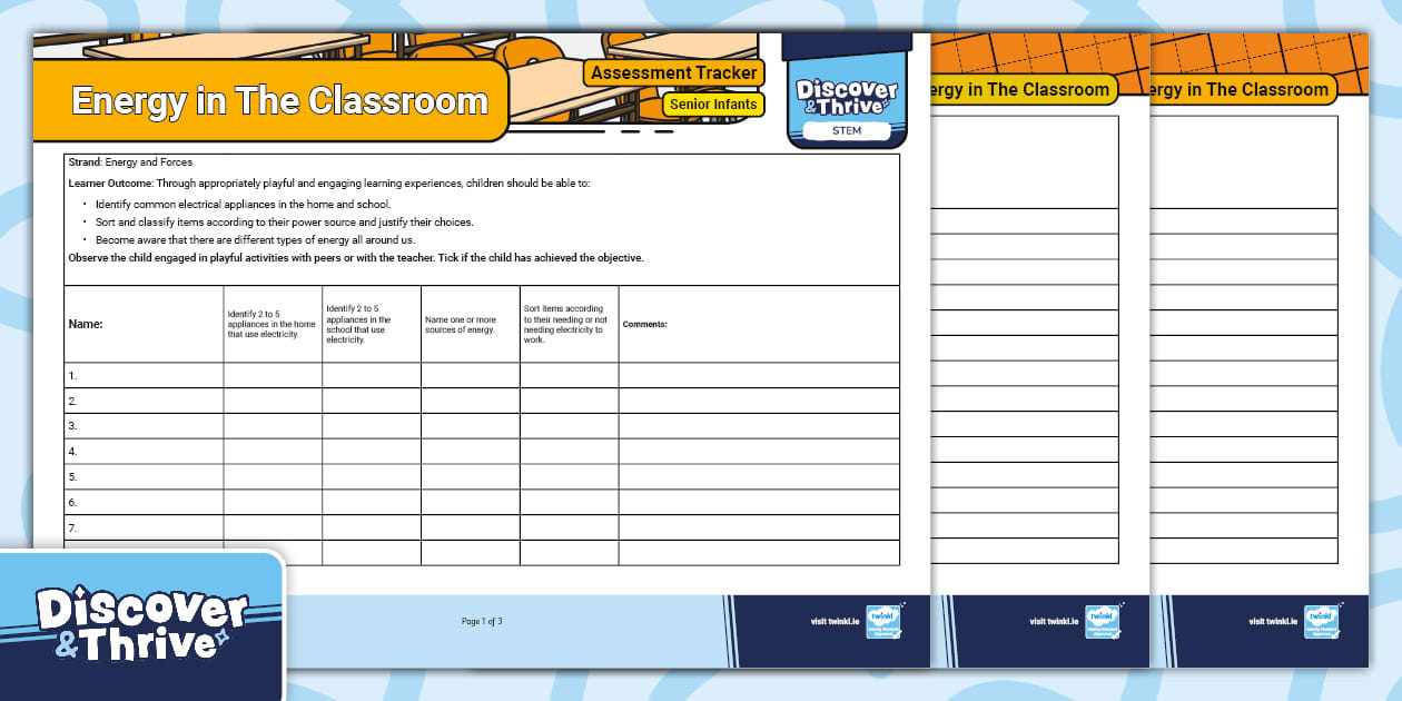 STEM (Energy+Forces) The Classroom Assessment Tracker (Senior Infants)