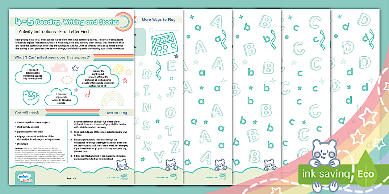 4-5 years Reading, Writing and Stories First Letter Find