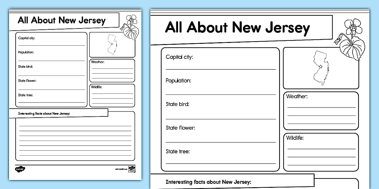 All About New Jersey Research Worksheet (Teacher-Made)