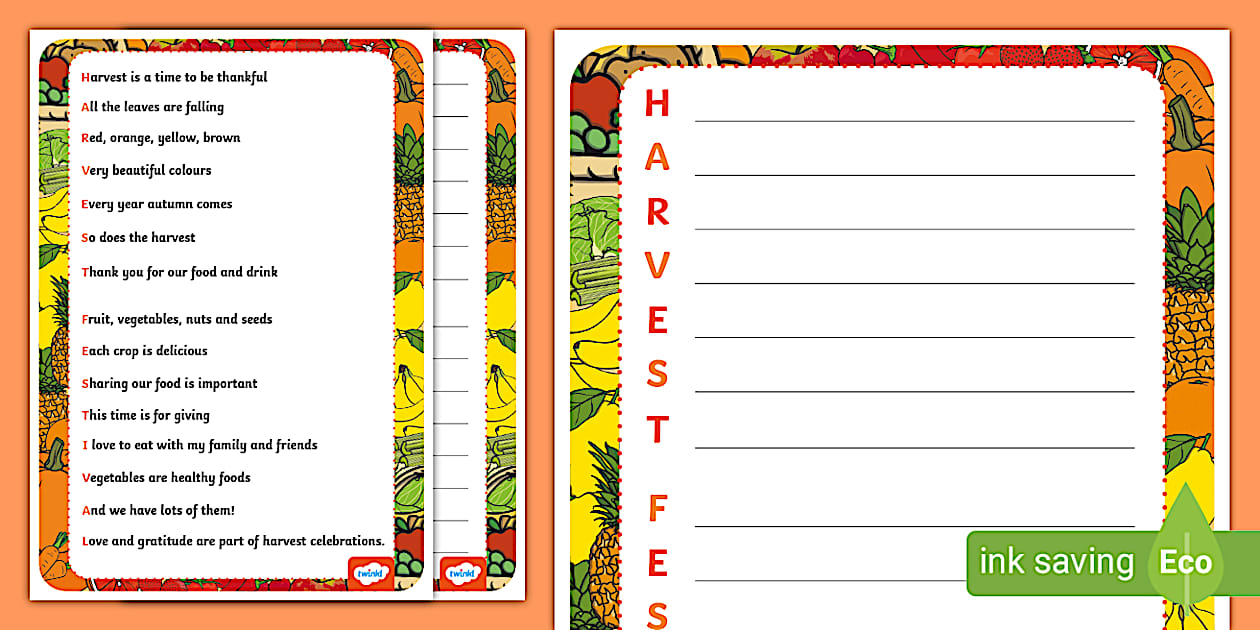 Harvest Festival Acrostic Poem Example - KS1 - Writing