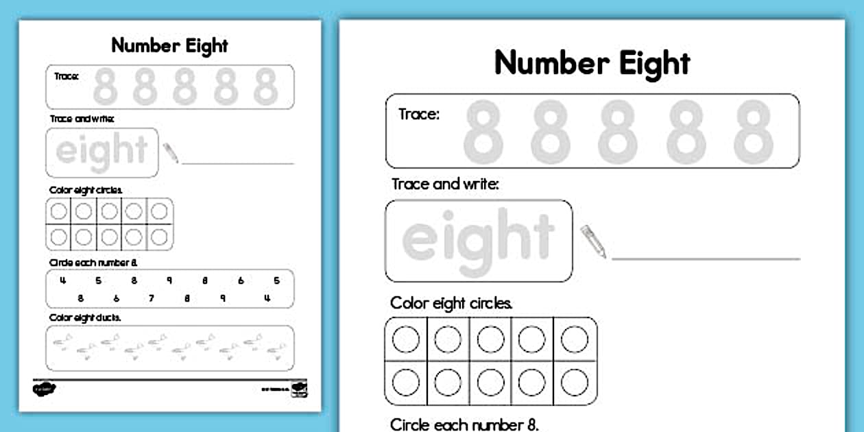 Number Eight Math Worksheet (teacher made) - Twinkl