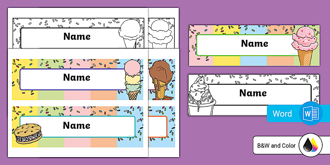 Editable Ice Cream Theme Desk Nameplates (teacher made)