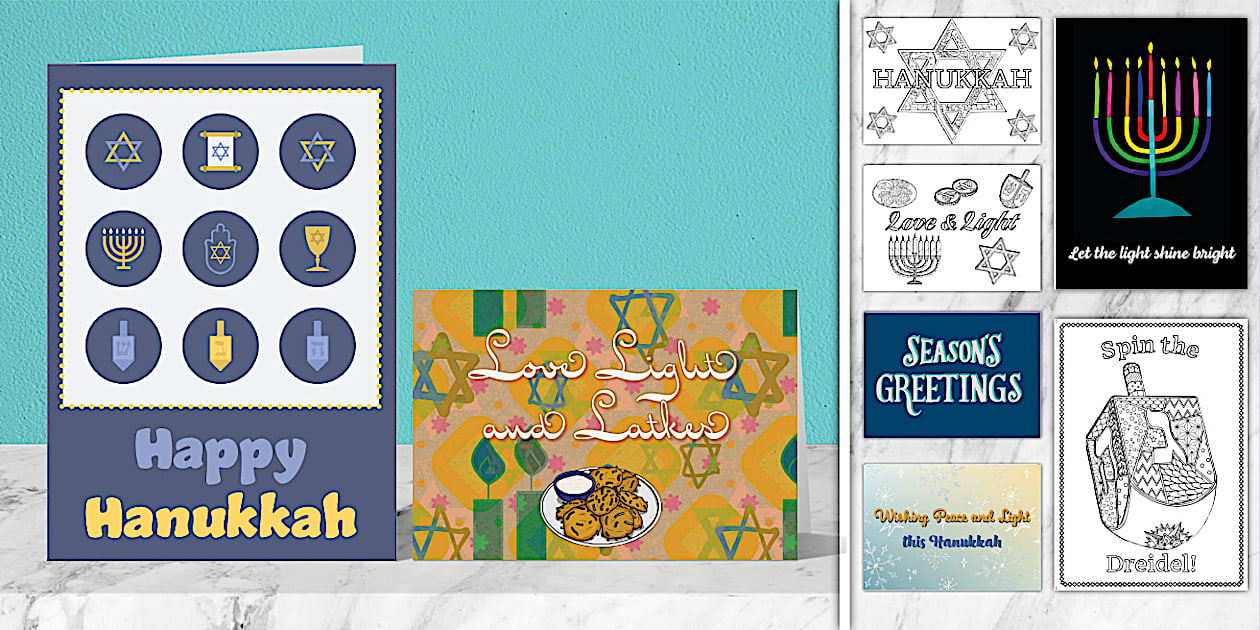 Hanukkah Greeting Card Set | Twinkl Party (teacher made)