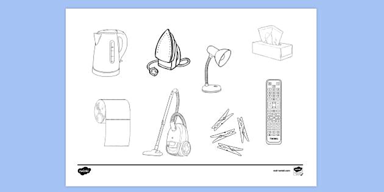 Household Items Colouring Page - Colouring Sheet for Kids