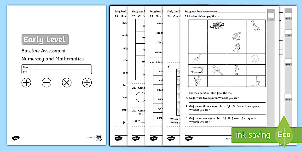 Editable Early Level P1 Baseline Maths Assessment Test