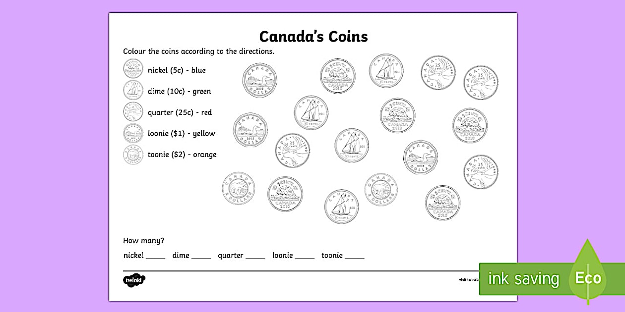 Canadian Coins Colouring Page | Twinkl K-3 Resources