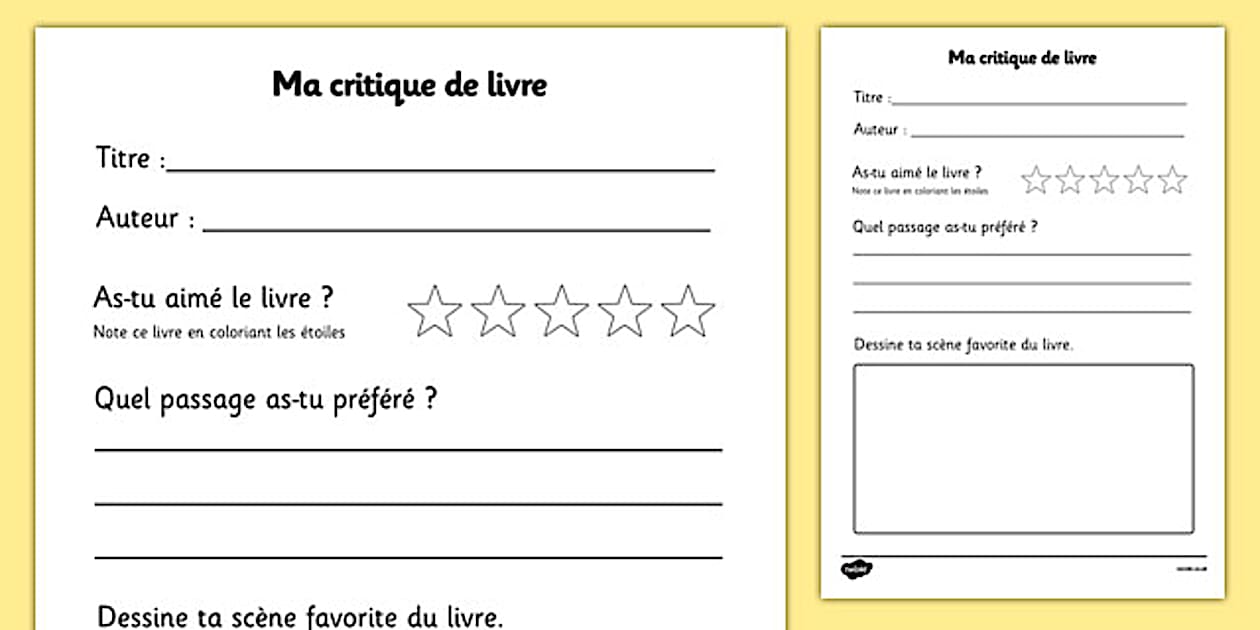 Book Review in French | French Worksheet | Twinkl - Twinkl