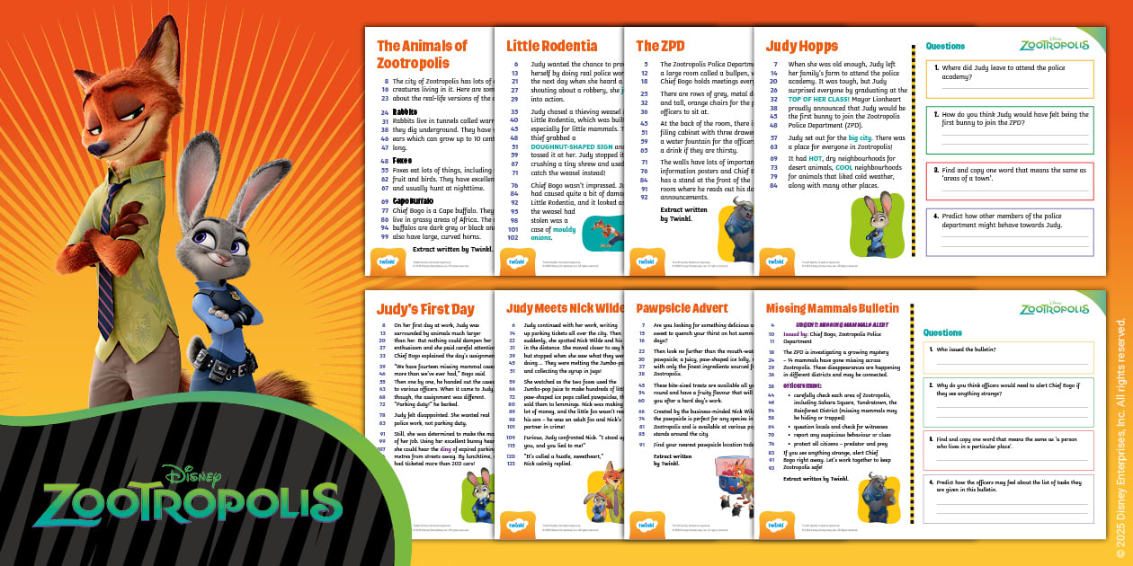 Zootropolis: 60-Second Reads Activities