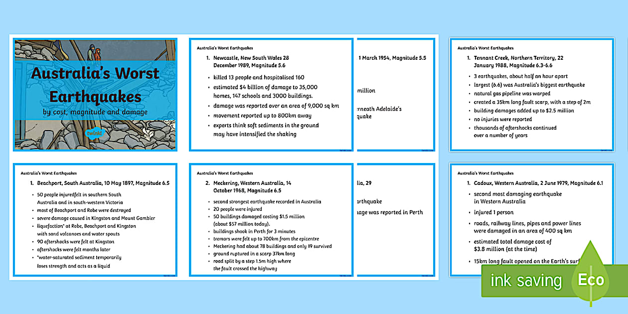 Earthquakes for Kids | Australia Fact Cards | Year 5-6