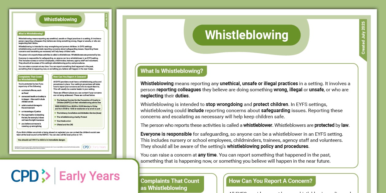 Whistleblowing (Poster) | EYFS CPD | Twinkl (teacher made)