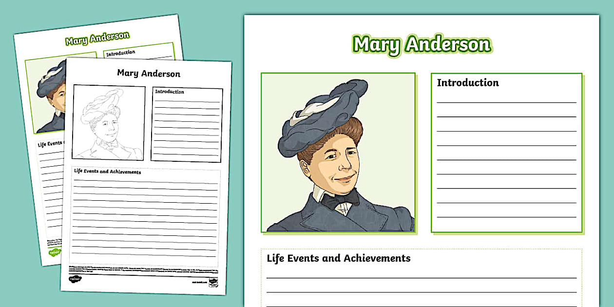 Mary Anderson Biography Template - Twinkl
