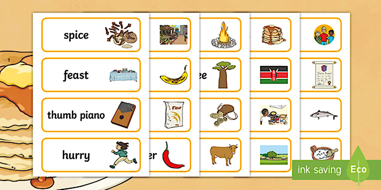 KS1 Word Cards to Support Teaching on Mama Panya's Pancakes