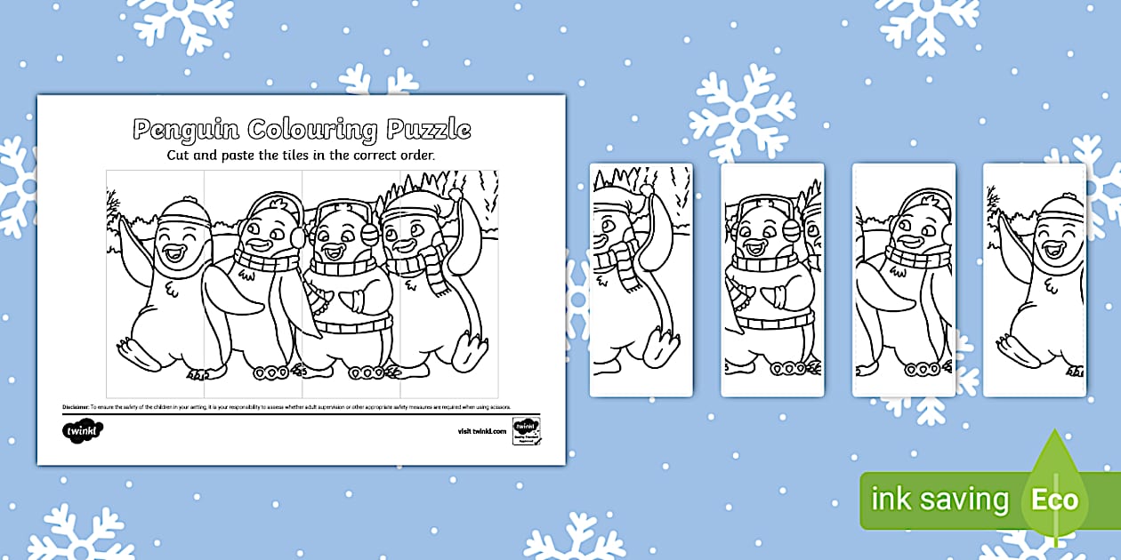 Penguin Colouring Puzzle Strips (teacher made) - Twinkl