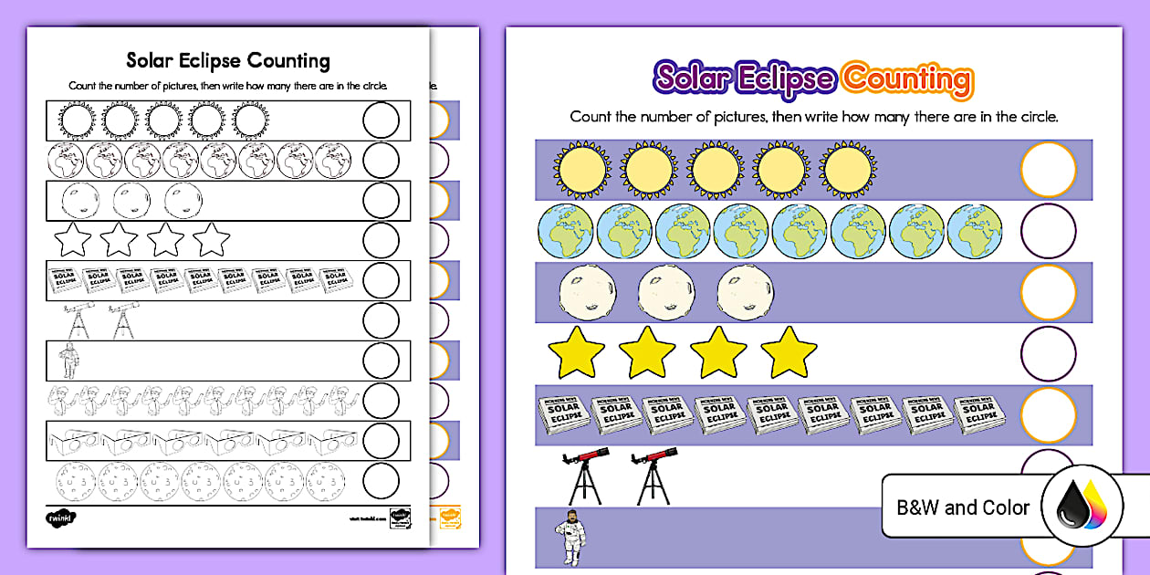 Solar Eclipse Counting to 10 Worksheet - Twinkl
