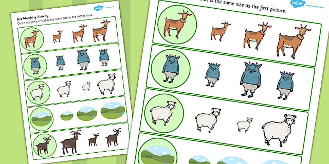 The Three Billy Goats Gruff Size Matching Worksheets