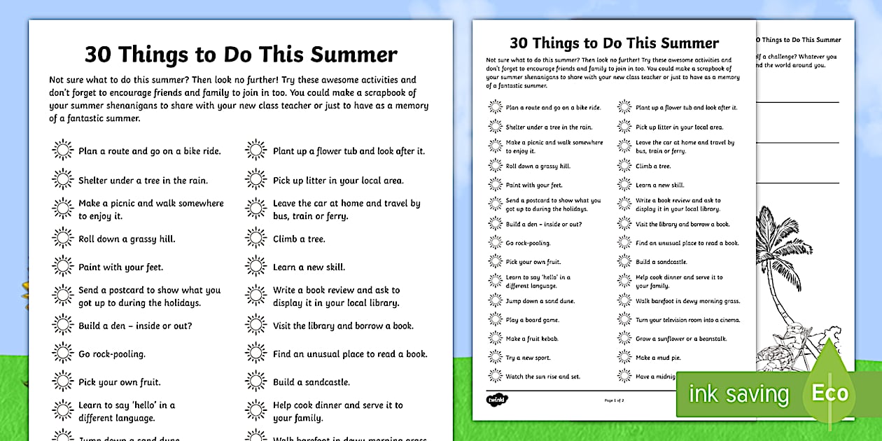 Editable KS2 Summer Challenge Worksheet (teacher made)