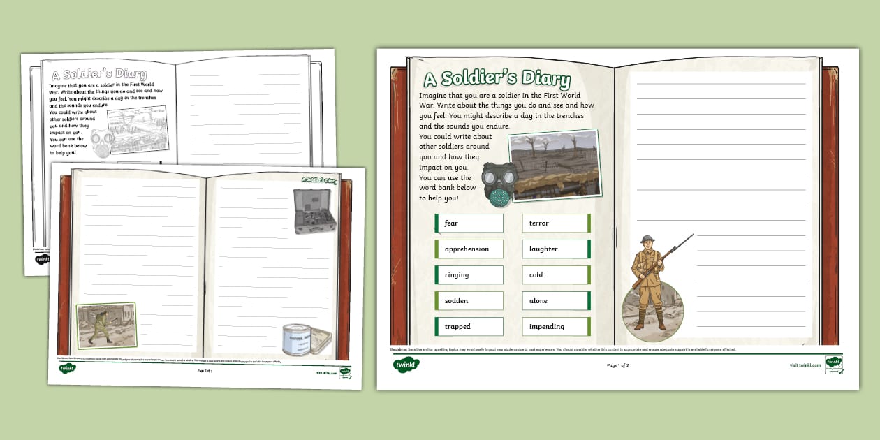 Diary of a First World War Soldier Writing Frame