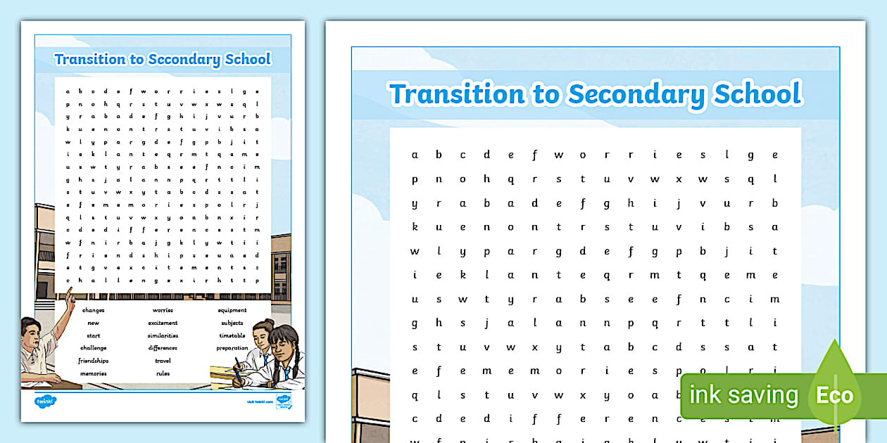 Transition to Secondary School Word Search (teacher made)