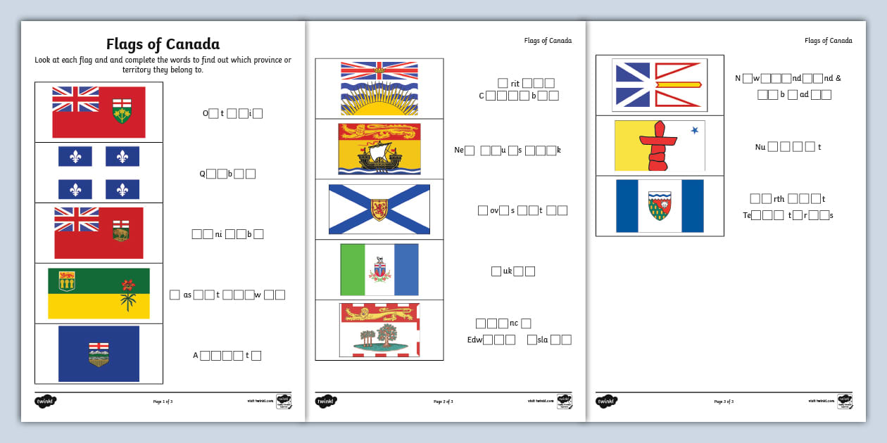 Flags of Canada's Provinces and Territories Worksheet / Worksheet