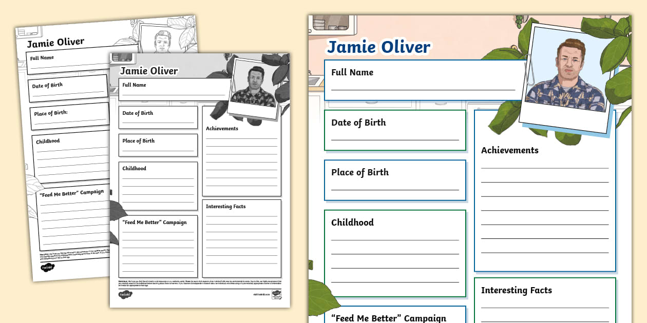 Jamie Oliver Fact File Template (Teacher-Made) - Twinkl