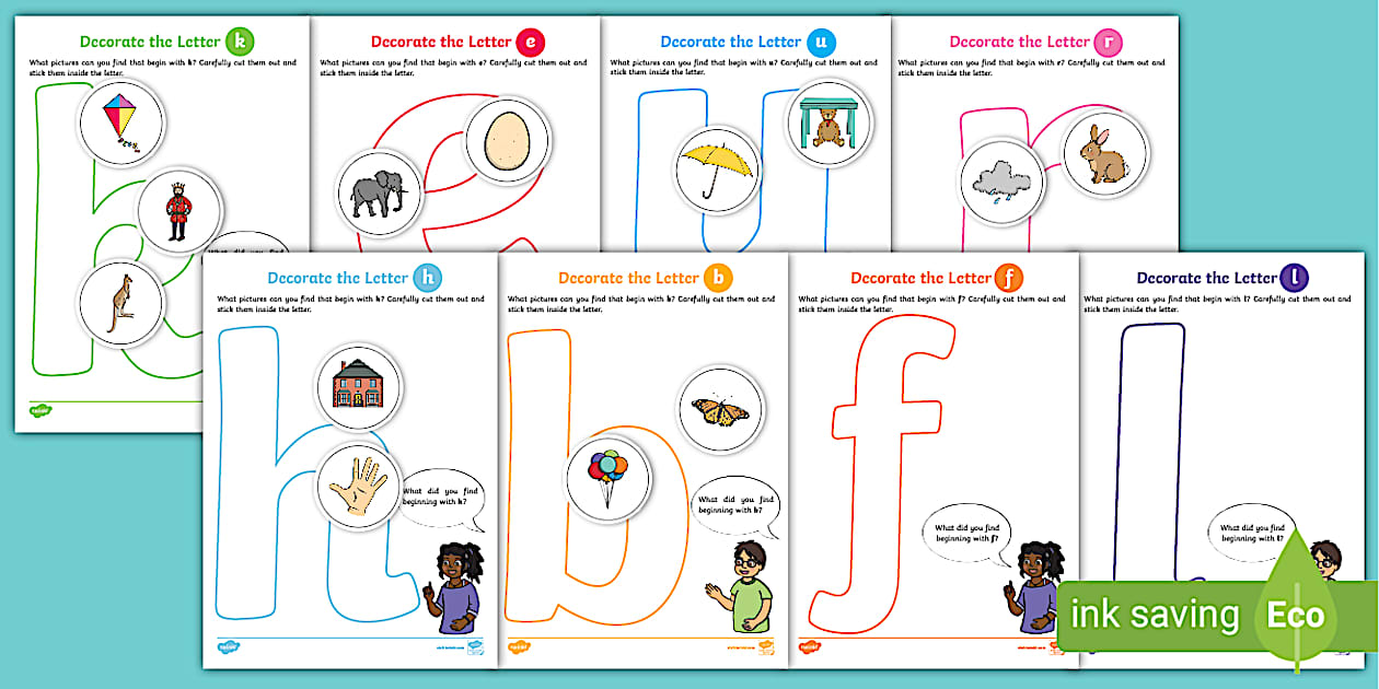 k, e, u, r, h, b, f, l Initial Sounds Cutting Skills Activity