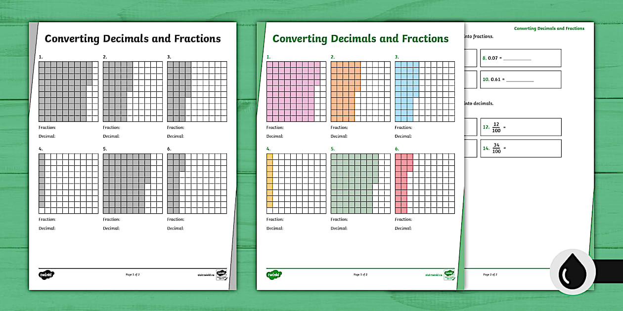 Converting Decimal and Fraction Hundredths Activity - Twinkl