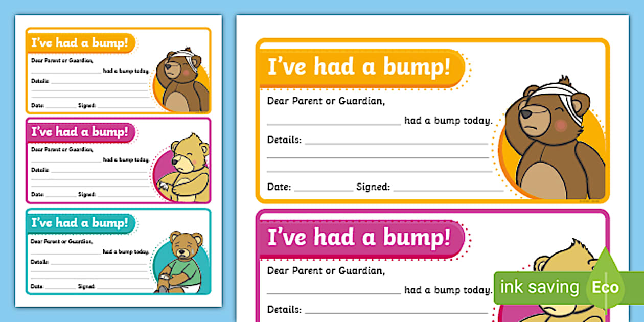 Editable Pupil Bump First Aid Notes (teacher made) - Twinkl