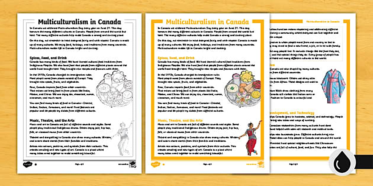 Multiculturalism In Canada Junior Reading Comprehension