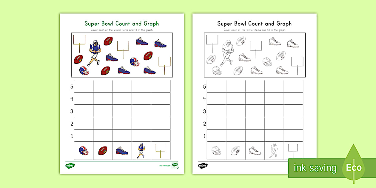 Super Bowl Count and Graph 1-5 Worksheet (teacher made)