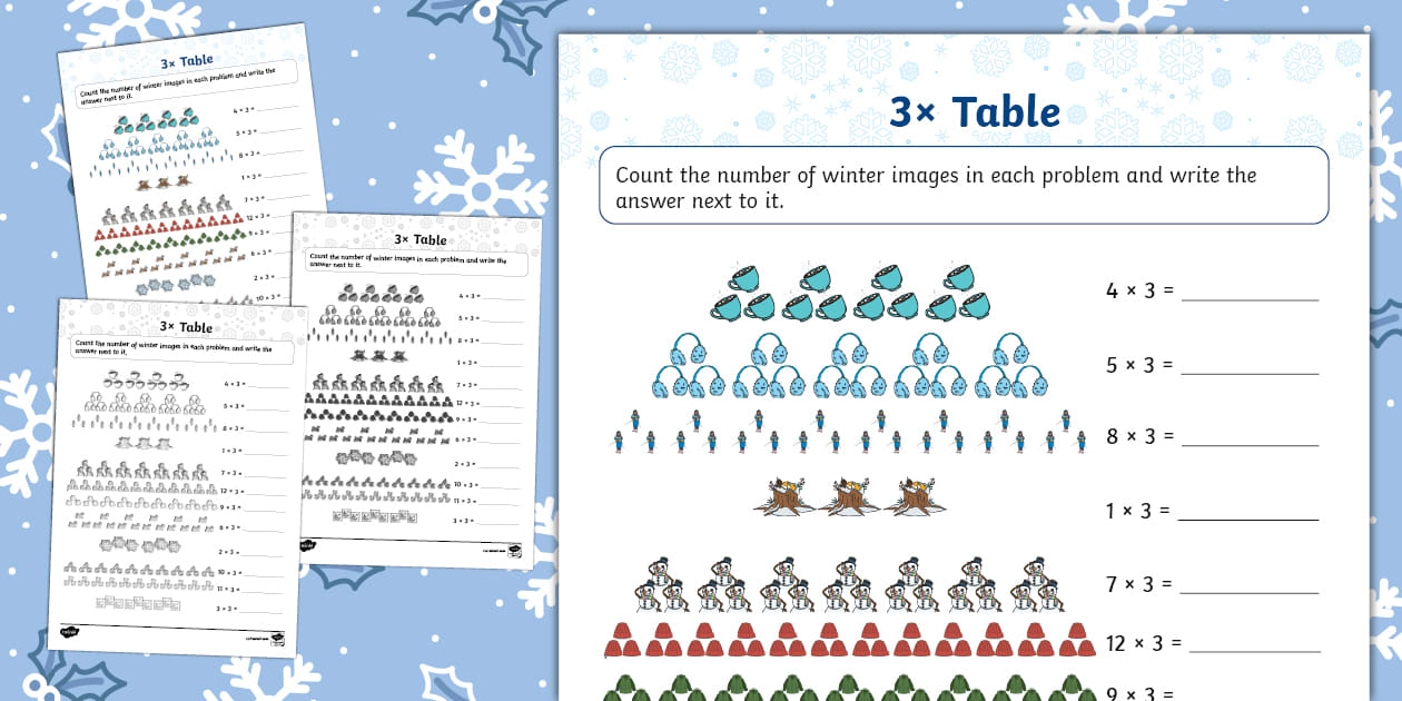 👉 Winter Themed 3× Table Worksheet - Twinkl