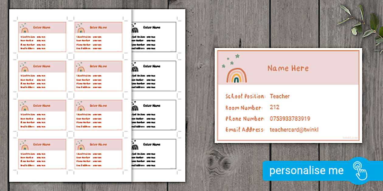 Muted Rainbow Themed Teacher Contact Cards (teacher made)