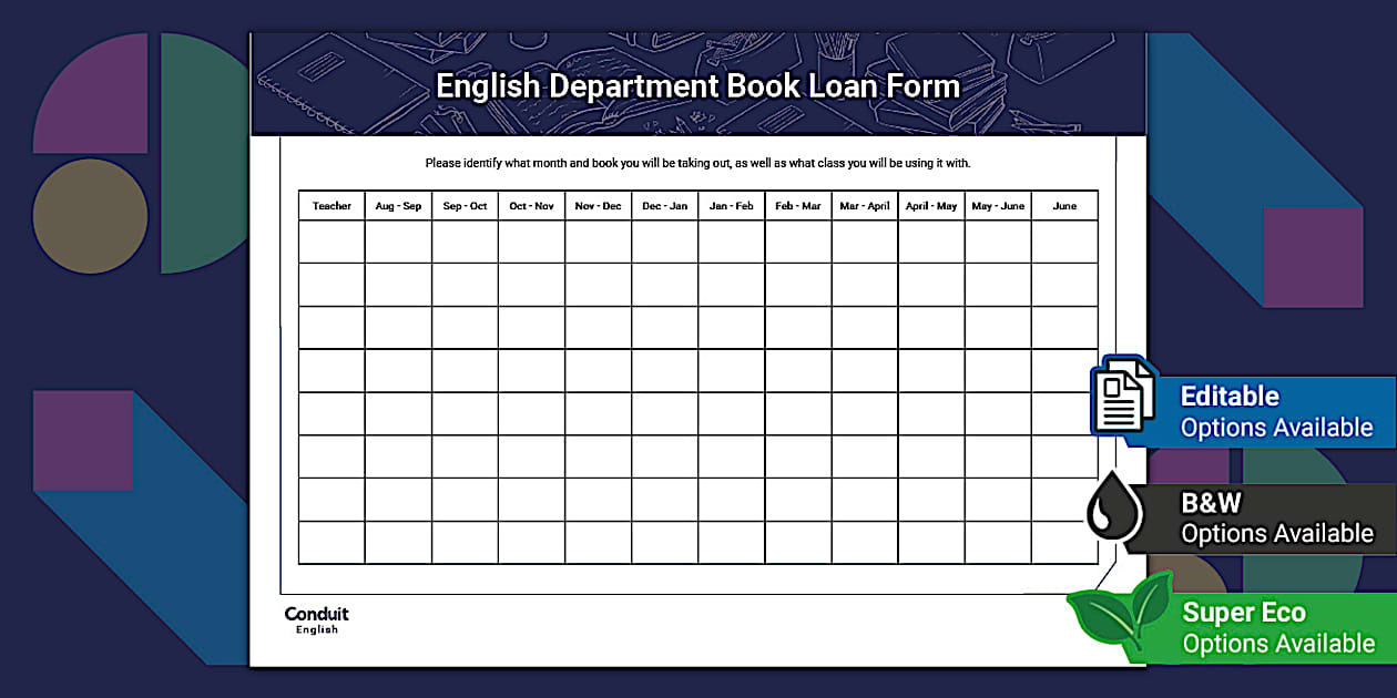 English Department Book Loan Form (Teacher-Made) - Twinkl