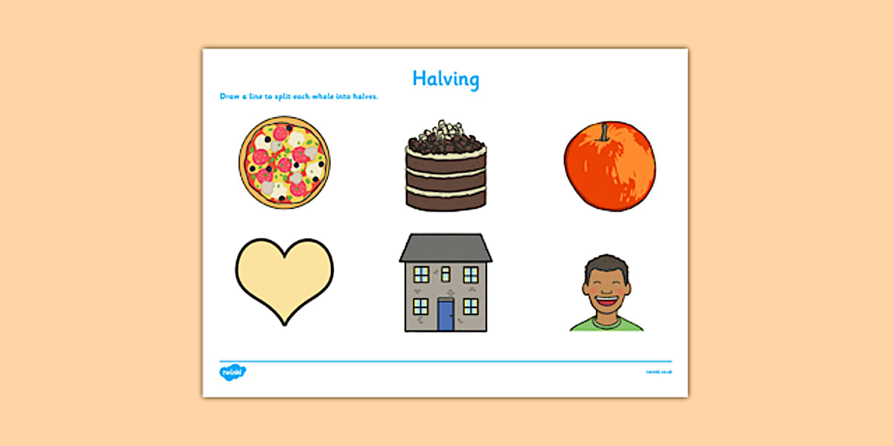 Halving Worksheet / Worksheet (teacher made) - Twinkl