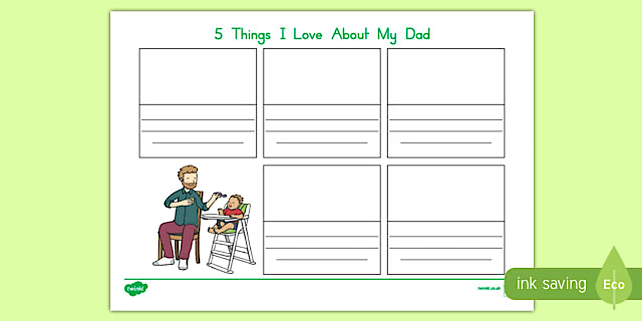 Australia Father's Day 5 Things I love about my Dad Worksheet