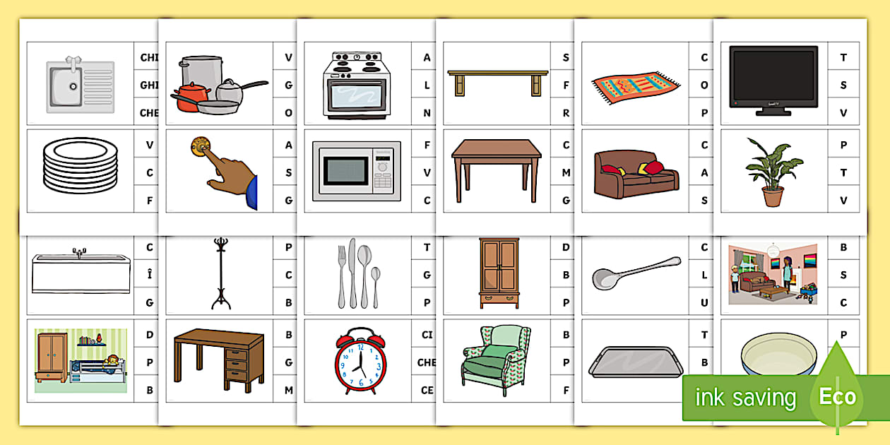 Sunetul inițial: Marchează litera ; Obiecte din casă