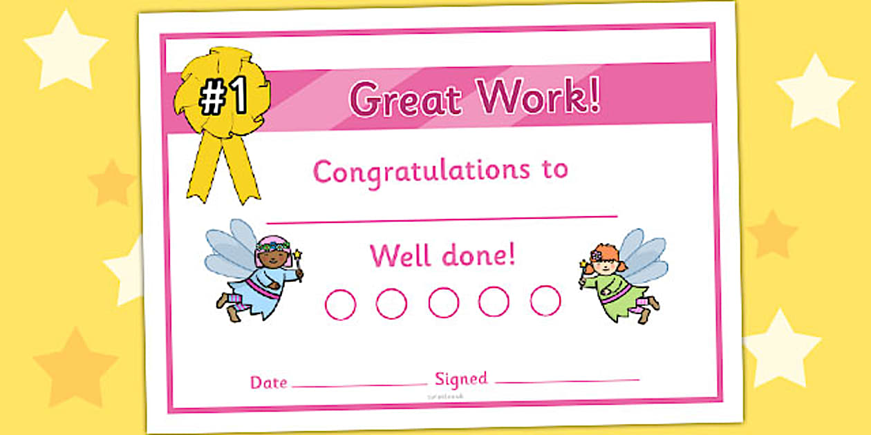 Editable Fairy Sticker Reward Certificate (15mm) - Twinkl