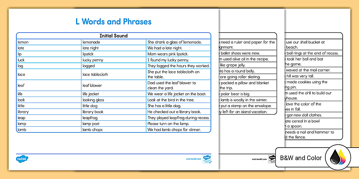 L Sound Words | Kindergarten Resources | Twinkl USA - Twinkl