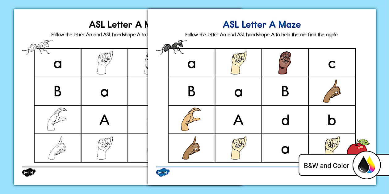 ASL Letter A Maze Worksheet (Teacher-Made) - Twinkl