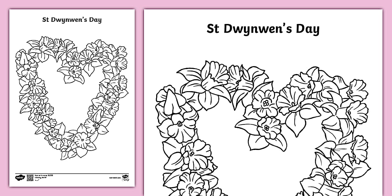 Saint Dwynwen Daffodil Heart Colouring Page (Teacher-made)